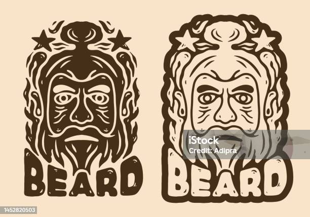 Gambar Ilustrasi Wajah Lakilaki Dengan Rambut Diikat Dan Jenggot