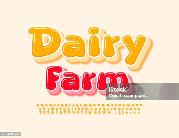 Vector Colorful Poster Dairy Farm 3d Creative Alphabet Letters Numbers