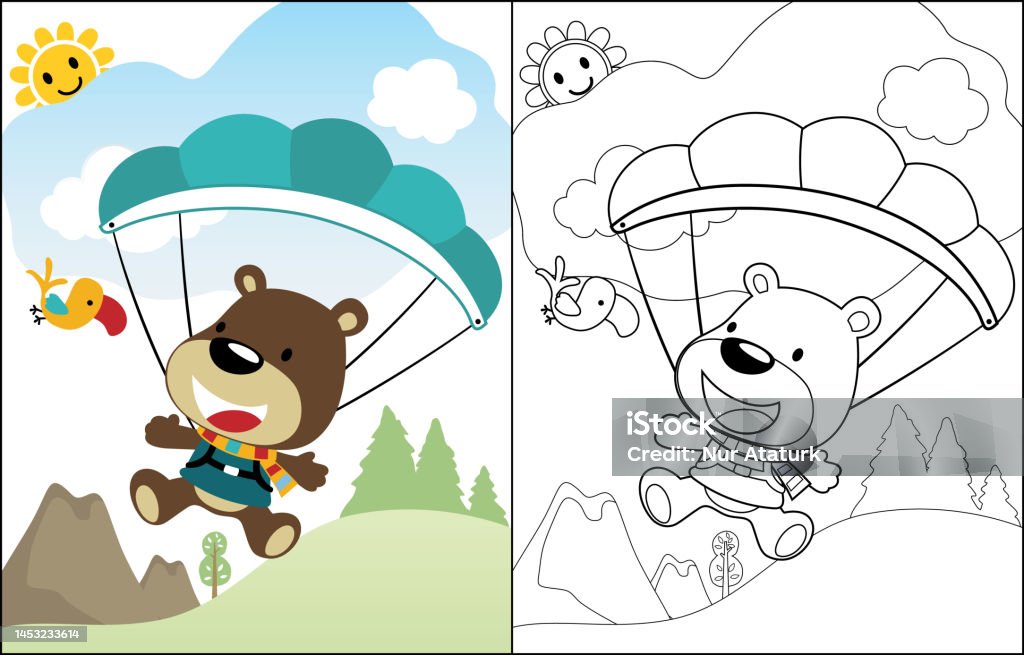 Vecteur De Dessin Animé De Parachutisme Dours Mignon Livre De Coloriage