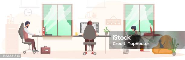 Coworking Space Desain Kantor Modern Orang Yang Bekerja Berkomunikasi