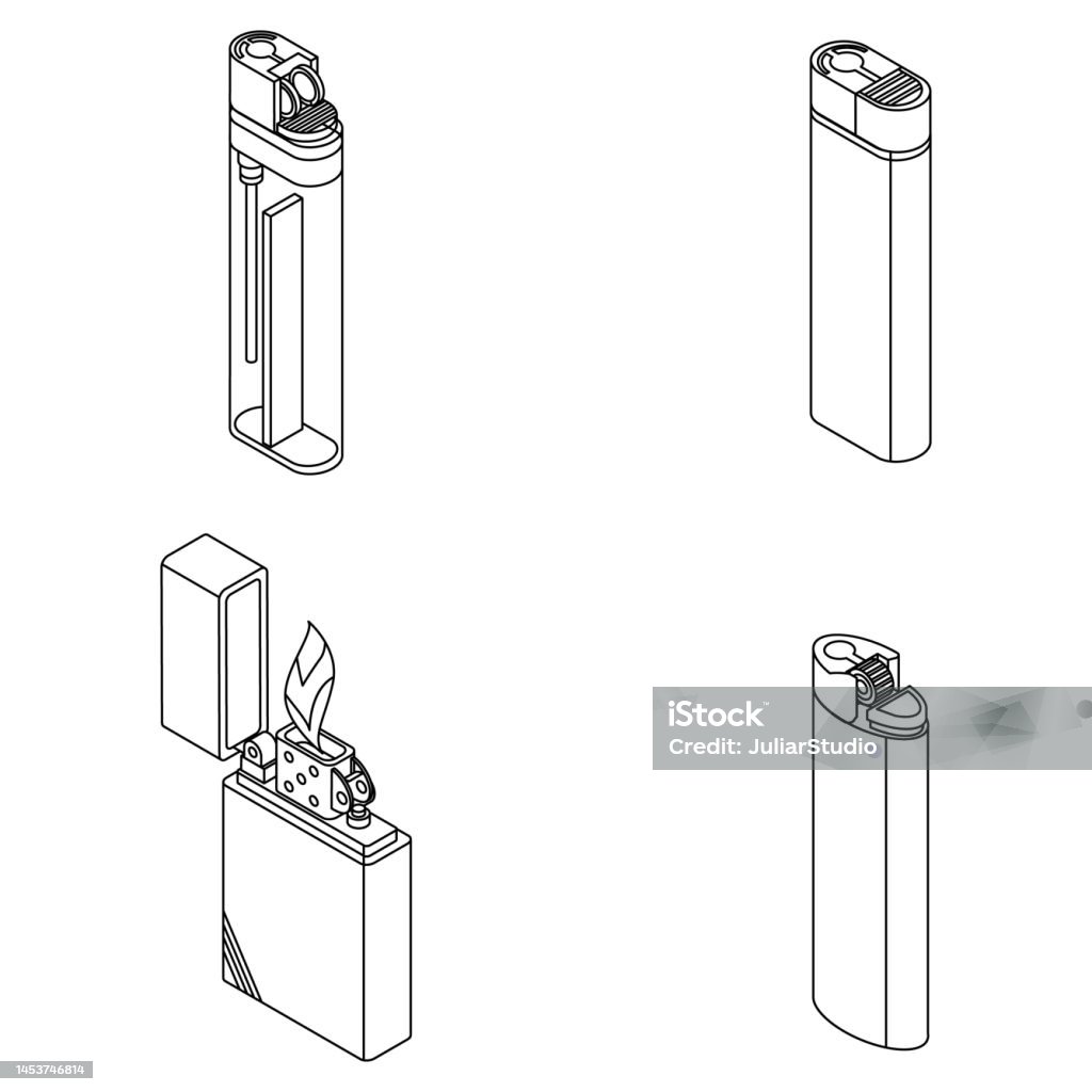 Cigarette Lighter Icons Set Vector Outine Stock Illustration Download