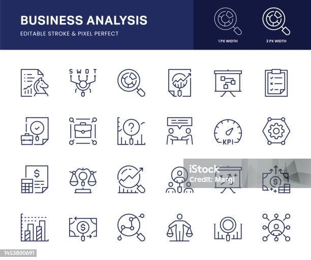 Icônes De Ligne Danalyse Métier Ce Jeu Dicônes Comprend Lanalyse Swot