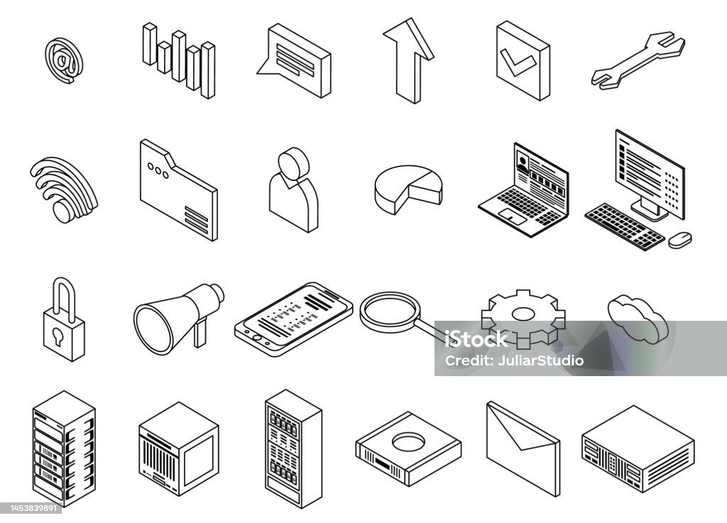 Data Center Icons Set Vector Outine Stock Illustration Download Image