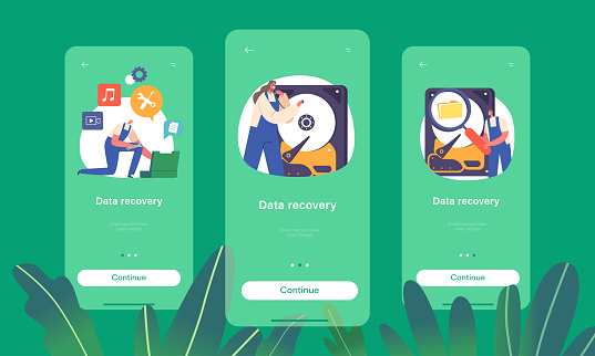 Template Layar Onboard Halaman Aplikasi Seluler Pemulihan Data Karakter