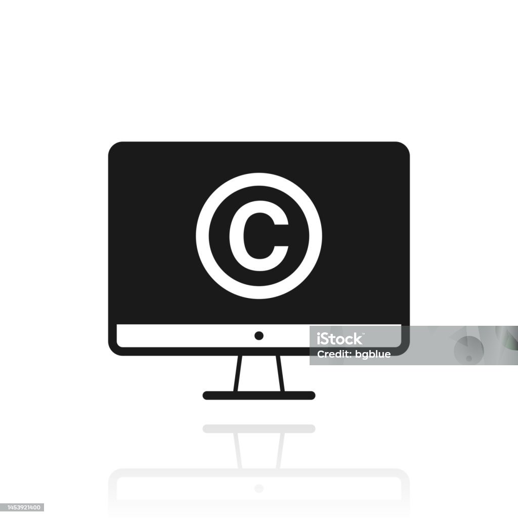 Ordinateur De Bureau Avec Symbole De Copyright Icône Avec Reflet Sur