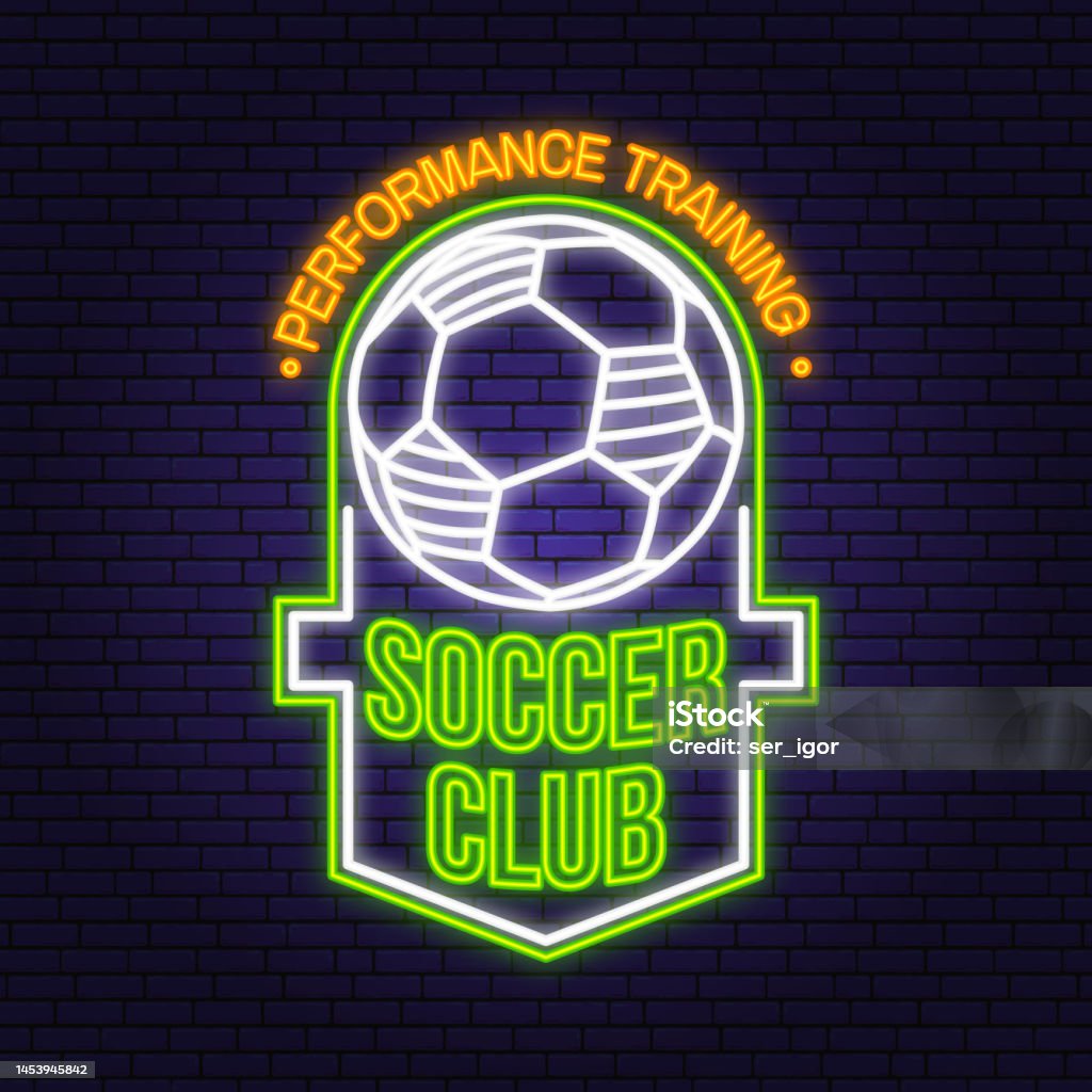 Fußball Fußballverein Bright Neon Sign Vektordarstellung Für College ... Fußball Fußballverein Bright Neon Sign Vektordarstellung Für College ...