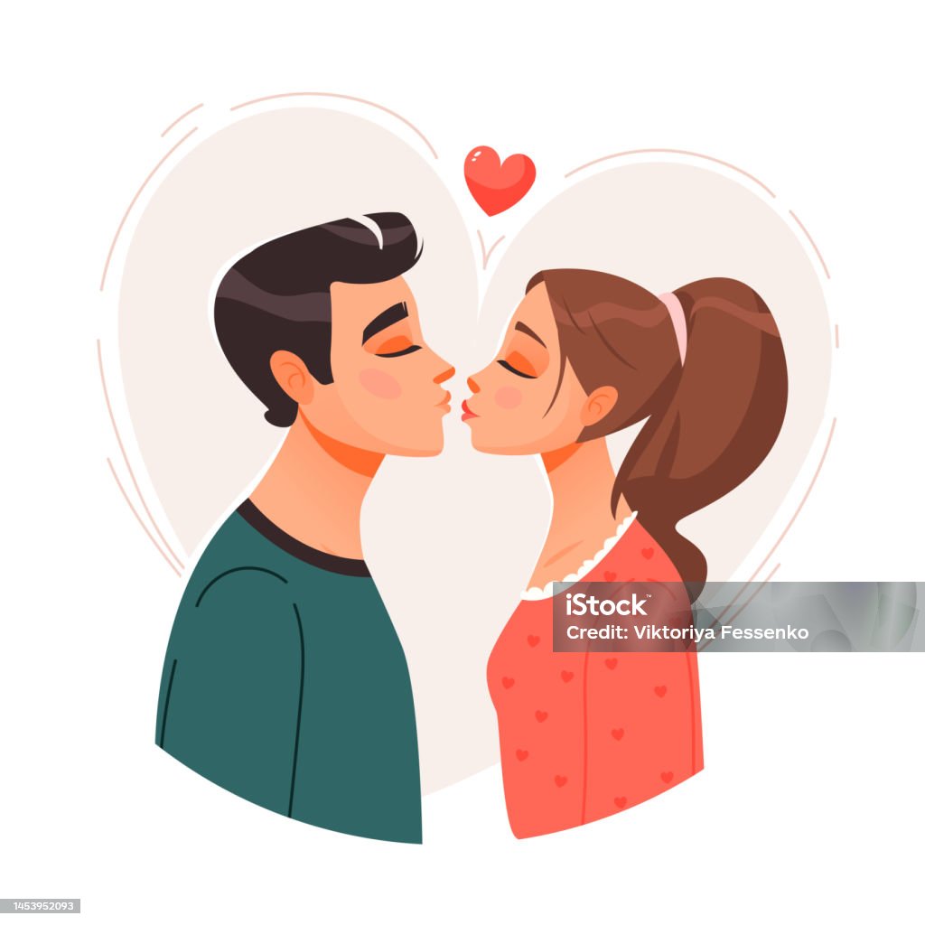Hari Valentine Pasangan Yang Sedang Jatuh Cinta Sedang Berciuman Seorang Pria Muda Dan Seorang