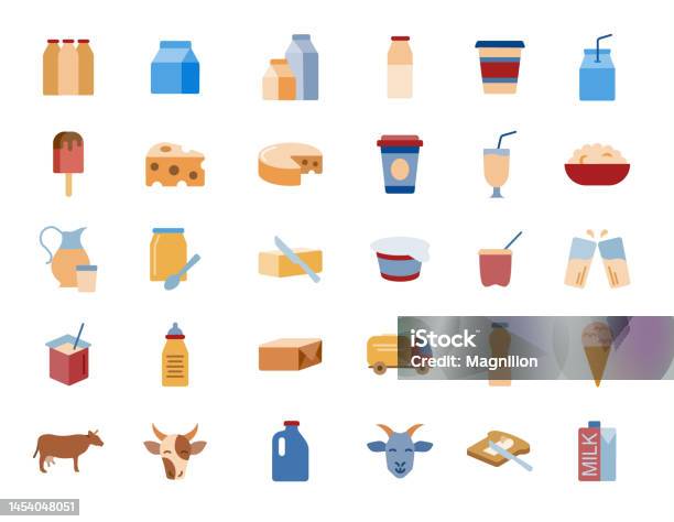 Milk And Dairy Products Flat Icons Set Stock Illustration Download