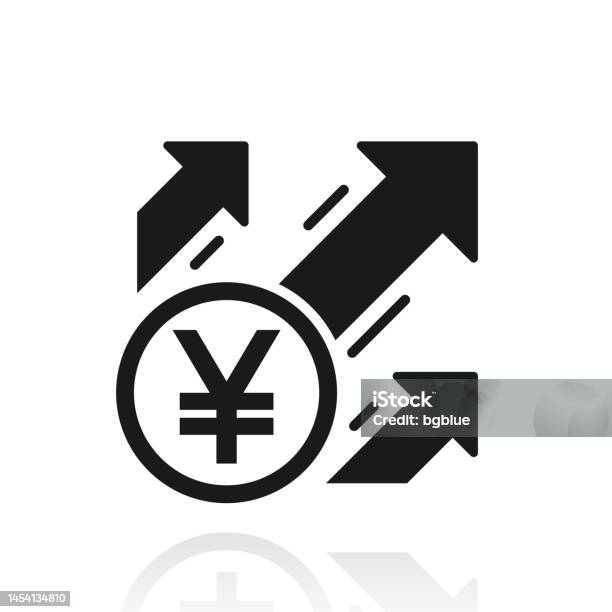 Augmentation Du Yen Icône Avec Reflet Sur Fond Blanc Vecteurs Libres De