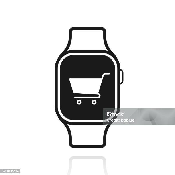 Vetores De Compras Online Com Smartwatch Ícone Com Reflexo No Fundo