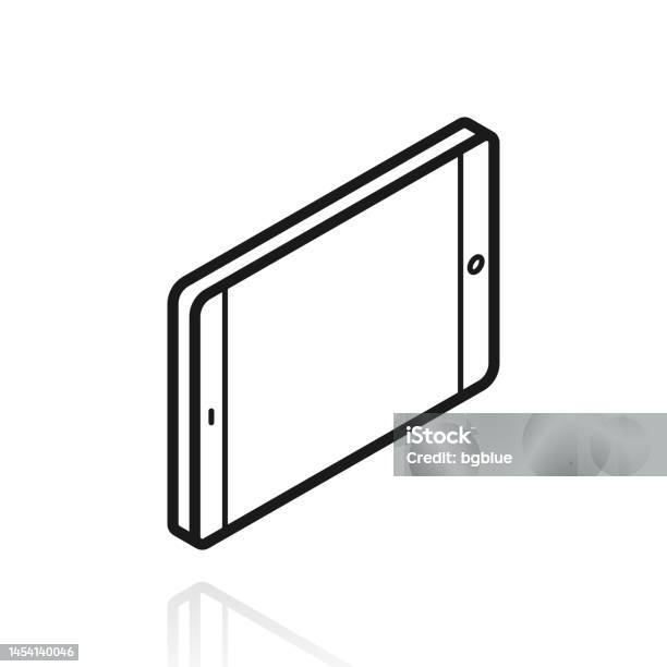 Isometric Tablet Pc Horizontal Position Icon With Reflection On White
