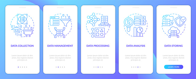 Tahap Pemrosesan Data Layar Aplikasi Seluler Onboarding Gradien Biru