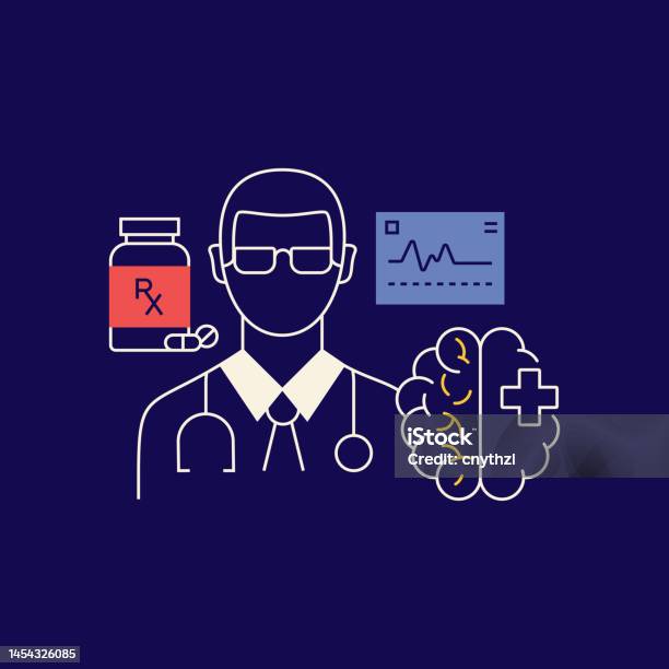 Neurology Related Design With Line Icons Brain Doctor Patient