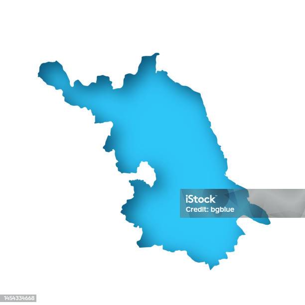 Jiangsu Map White Paper Cut Out On Blue Background Stock Illustration