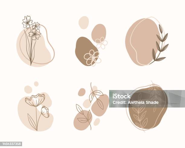 Abstrak Boho Floral Set Seni Gambar Tangan Minimalis Sederhana