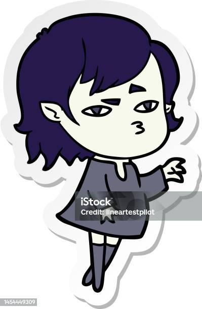 Autocollant Dune Fille Vampire De Dessin Animé Vecteurs Libres De