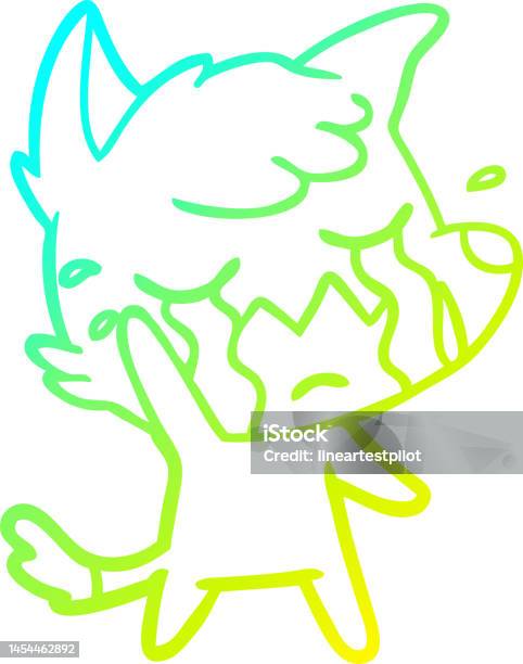 Dessin Au Trait Dégradé Froid Dun Dessin Animé De Renard Agitant En