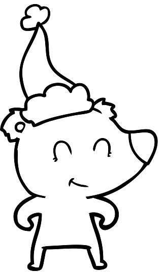 Dessin Au Trait Dessiné À La Main Dune Ourse Portant Un Chapeau De Père