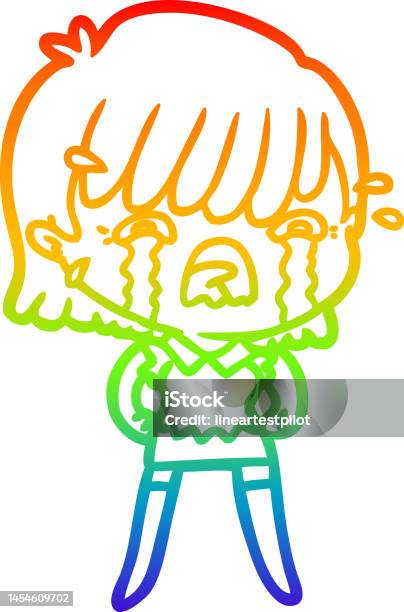Dessin Au Trait Dégradé Arcenciel Dune Fille De Dessin Animé Pleurant