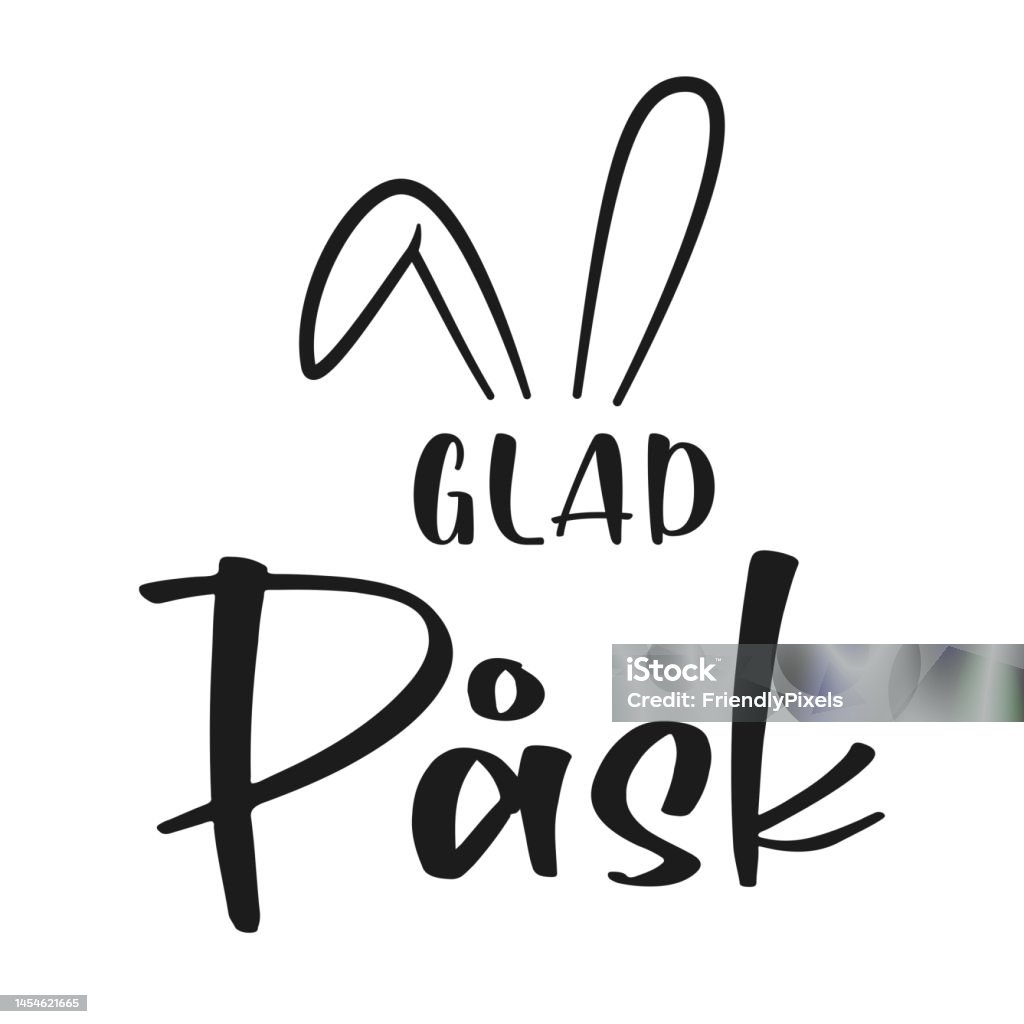 Happy Easter Lettering In Swedish With Bunny Ears Vector Illustration