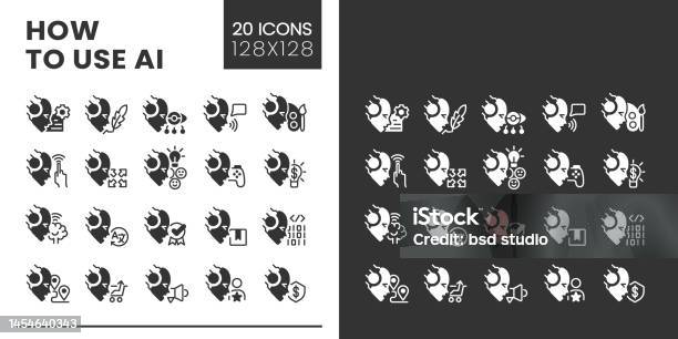 Ilustración de Uso De Iconos De Glifos Lineales Grandes De Inteligencia ... Ilustración de Uso De Iconos De Glifos Lineales Grandes De Inteligencia ...