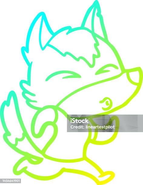 Dessin Au Trait Dégradé Froid Dun Loup De Dessin Animé Courant Vecteurs