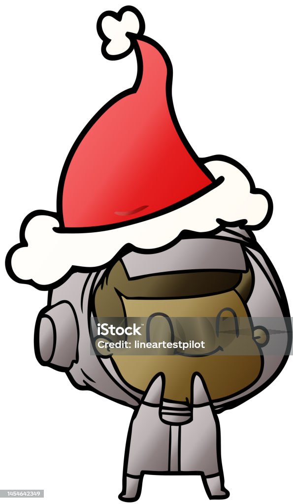 Happy Hand Drawn Gradient Cartoon Of A Astronaut Wearing Santa Hat