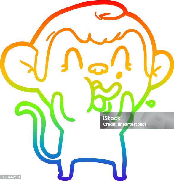 Dessin Au Trait Dégradé Arcenciel Dun Singe De Dessin Animé Fou