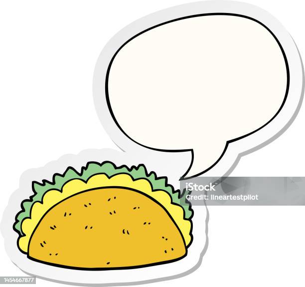 Ilustración de Taco De Dibujos Animados Con Pegatina De Burbuja De ... Ilustración de Taco De Dibujos Animados Con Pegatina De Burbuja De ...