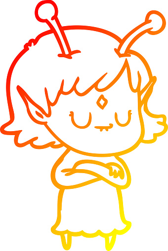 Dessin Au Trait Dégradé Chaud Dune Fille Extraterrestre De Dessin Animé