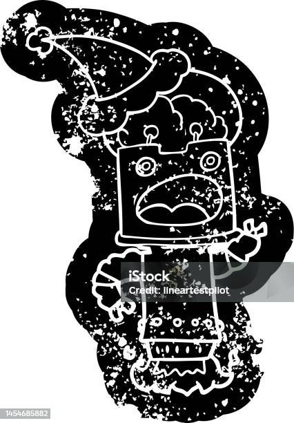 Dessin Animé Excentrique Icône En Détresse Dun Robot Portant Un Chapeau