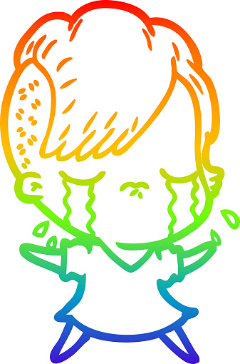 Dessin Au Trait Dégradé Arcenciel Dune Fille Qui Pleure Vecteurs Libres