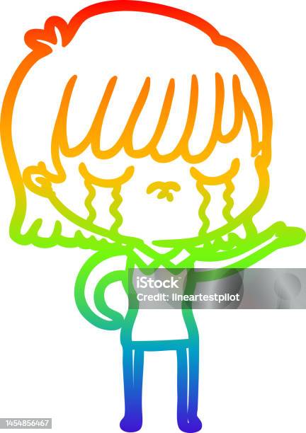 Dessin Au Trait Dégradé Arcenciel Dune Femme De Dessin Animé Pleurant