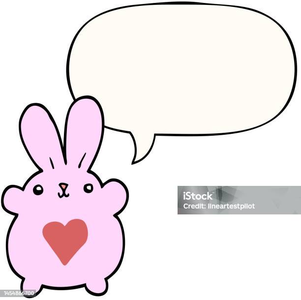 Mignon Lapin De Dessin Animé Avec Cœur Damour Avec Bulle De Parole