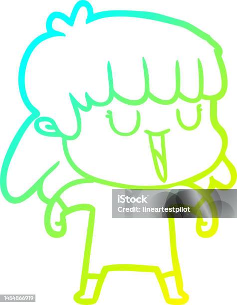 Dessin Au Trait Dégradé Froid Dune Femme De Dessin Animé Vecteurs