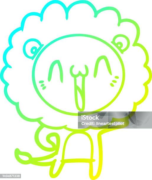 Dessin Au Trait Dégradé Froid Dun Lion De Dessin Animé Heureux Vecteurs