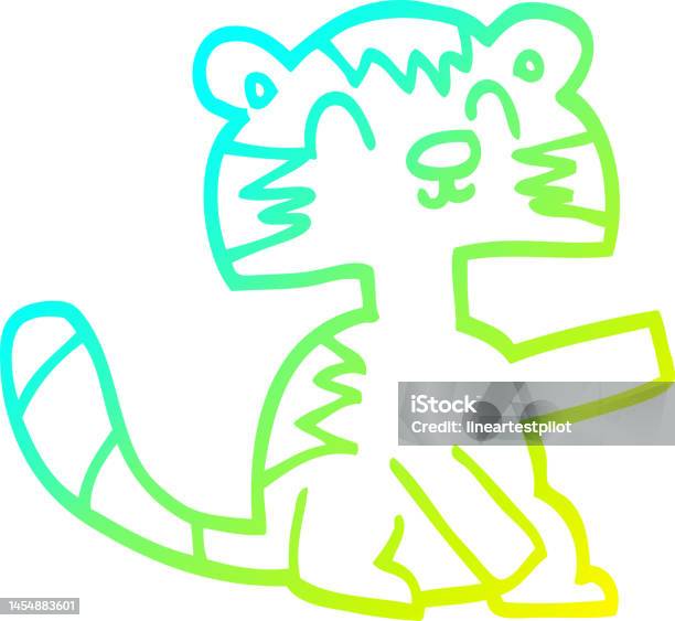 Dessin Au Trait Dégradé Froid Dun Chat Heureux De Dessin Animé Vecteurs