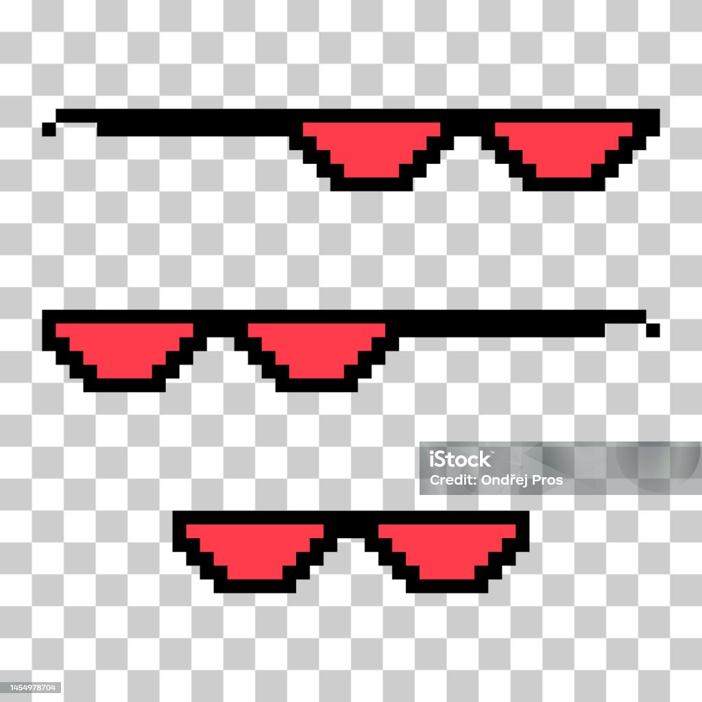 Set Of Fun Retro Pixel Sun Glass Icon Life Style Meme Sunglasses Thug
