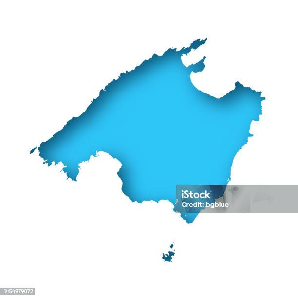 Majorca Map White Paper Cut Out On Blue Background Stock Illustration