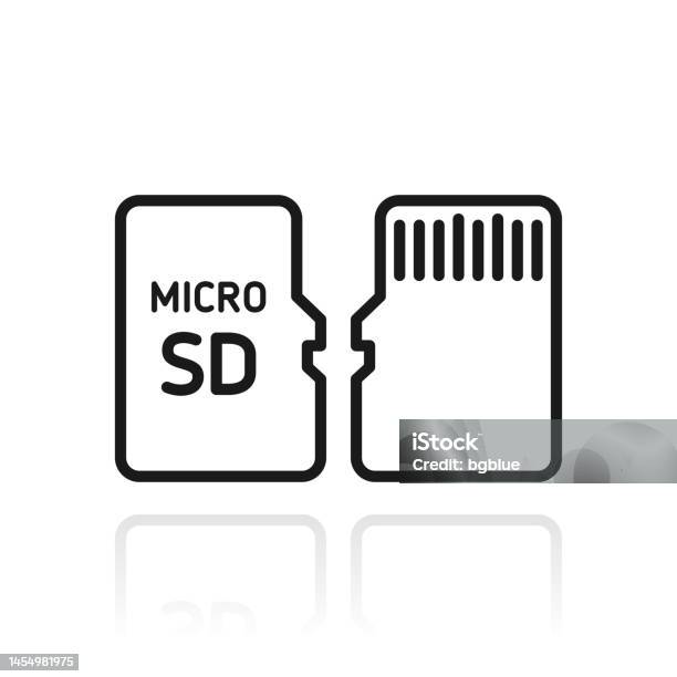 Micro Sd Card Front And Back View Icon With Reflection On White