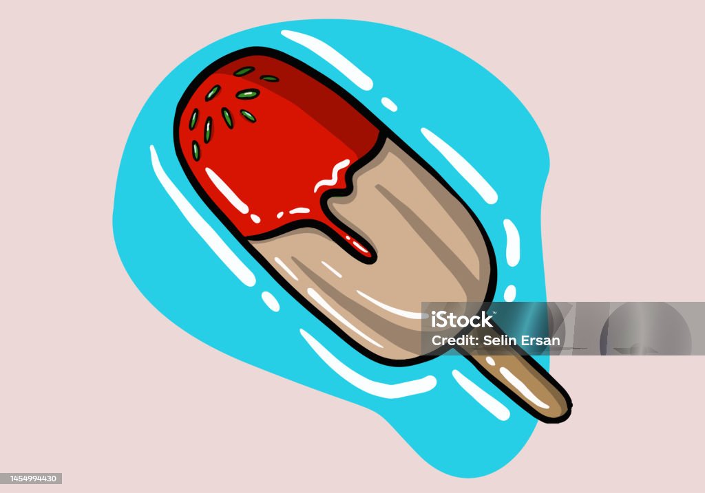 Hand Drawn Bright Ice Cream On A Stick Frozen Homemade Popsicles