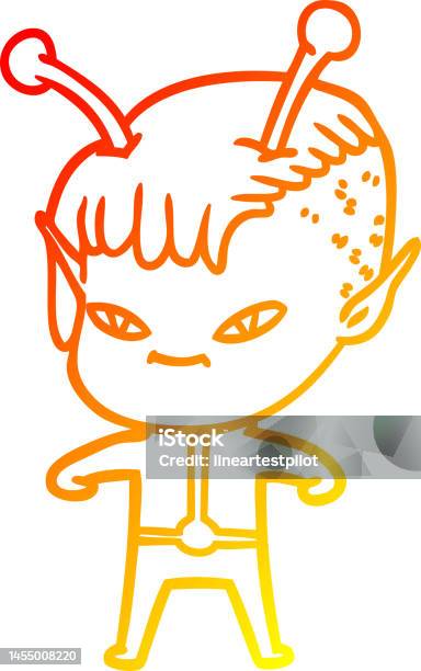 Dessin Au Trait Dégradé Chaud Dune Jolie Fille Extraterrestre De Dessin