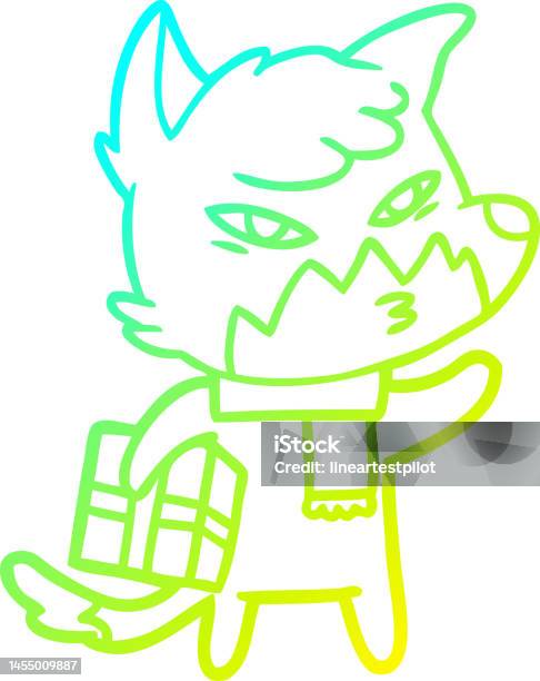 Dessin Au Trait Dégradé Froid Dun Renard De Dessin Animé Intelligent