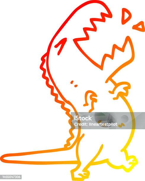 Dessin Au Trait Dégradé Chaud Dun Dessin Animé Rugissant T Rex Vecteurs