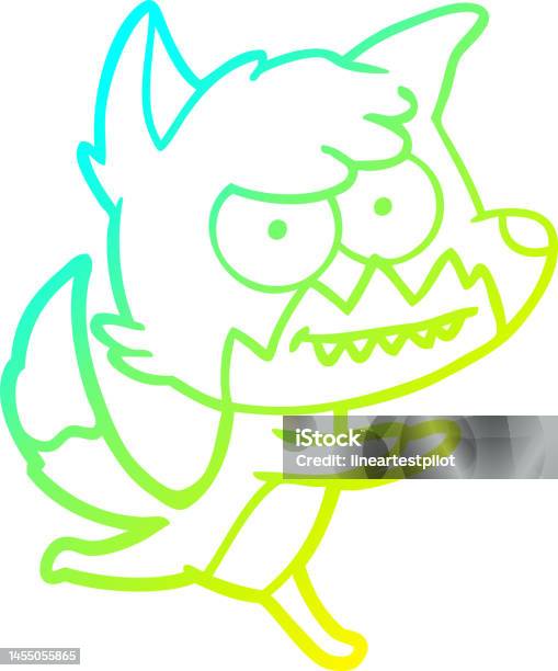Dessin Au Trait Dégradé Froid Dun Renard Souriant De Dessin Animé