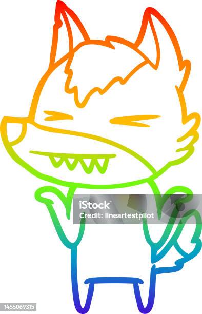Dessin Au Trait Dégradé Arcenciel Dun Dessin Animé De Loup En Colère