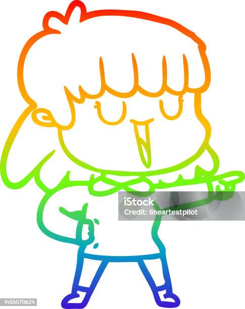 Dessin Au Trait Dégradé Arcenciel Dune Femme De Dessin Animé Vecteurs