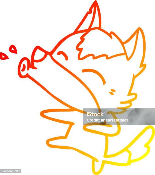 Dessin Au Trait Dégradé Chaud Dun Dessin Animé De Loup Hurlant Vecteurs