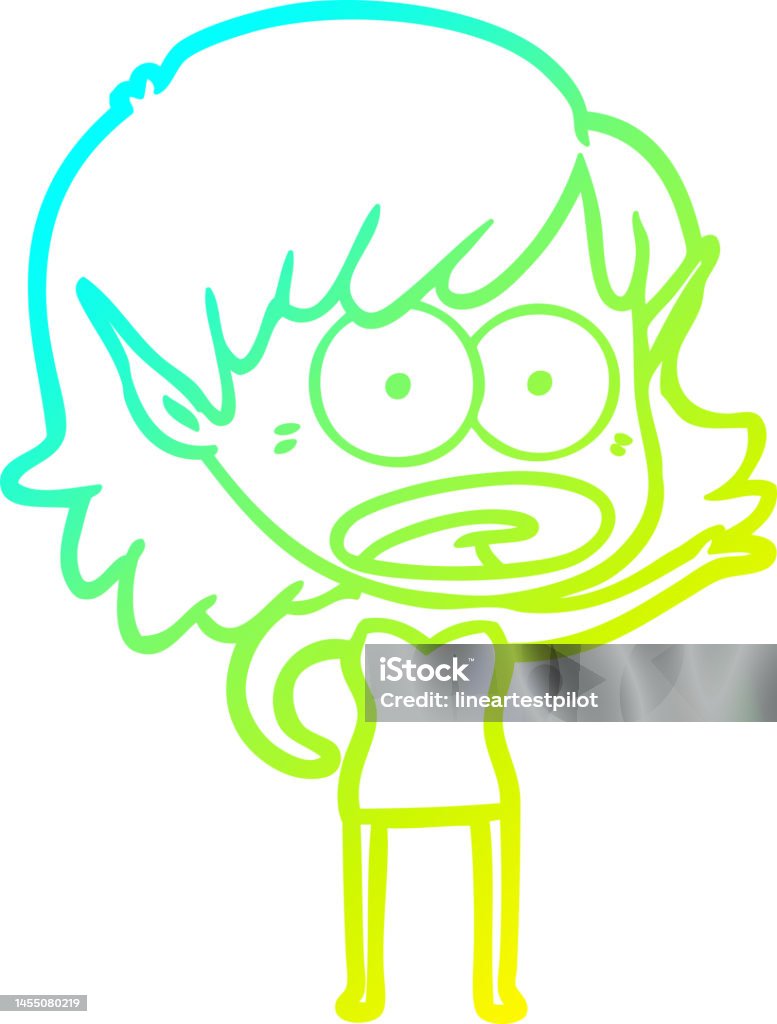 Dessin Au Trait Dégradé Froid Dune Fille Elfe Choquée Par Un Dessin