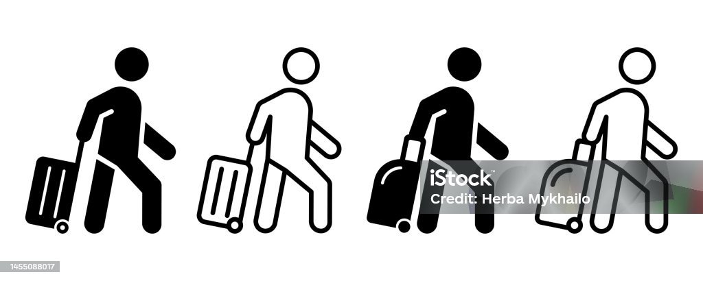Ilustración de Pasajero Con Maleta Conjunto De Iconos Vectoriales De ... Ilustración de Pasajero Con Maleta Conjunto De Iconos Vectoriales De ...